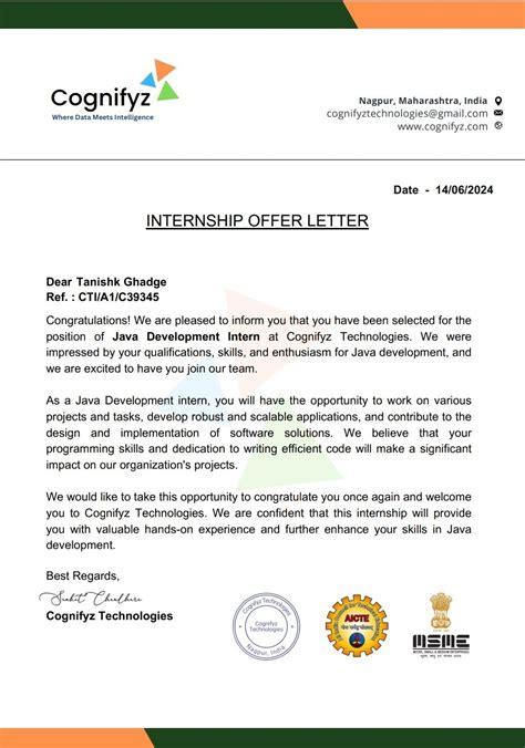 tanishk ghadge on linkedin cognifyz technologies internship as java