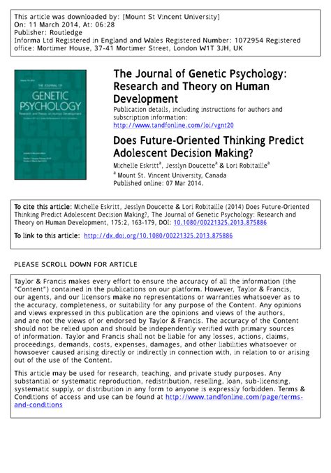 Pdf Does Future Oriented Thinking Predict Adolescent Decision Making