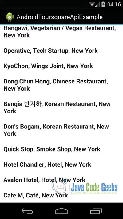 Android Foursquare Api Example Java Code Geeks