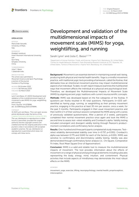 Pdf Development And Validation Of The Multidimensional Impacts Of Movement Scale Mims For