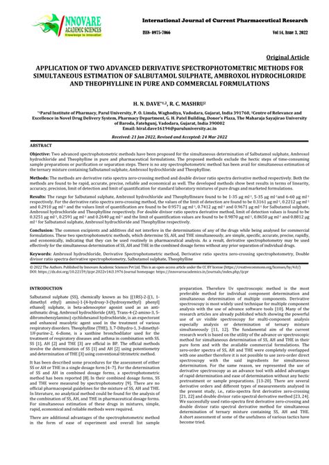 Pdf Application Of Two Advanced Derivative Spectrophotometric Methods For Simultaneous
