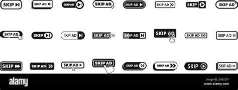 Skip Ad Icons Set Different Skip Ad Buttons Allowing Users To Bypass Promotional Content Stock