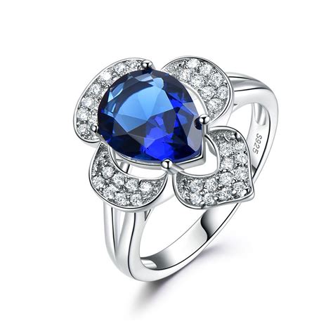 Luxury Created Blue Sapphire Rings Gemstone Solid 925 Sterling Silver