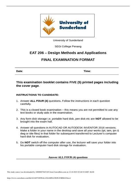 Final Examination Format Pdf Computer File Auto Cad