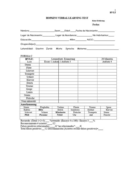 Hopkins Verbal Learning Test Pdf