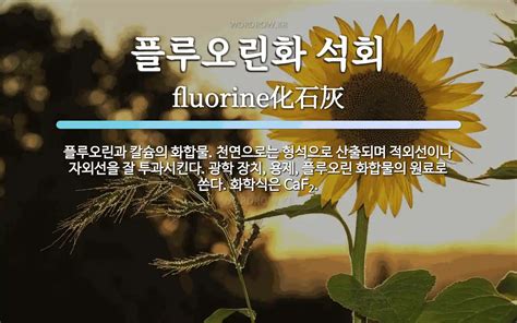 플루오린화 석회 뜻 플루오린과 칼슘의 화합물 천연으로는 형석으로 산출되며 적외선이나 자외선을 잘 투과시킨다