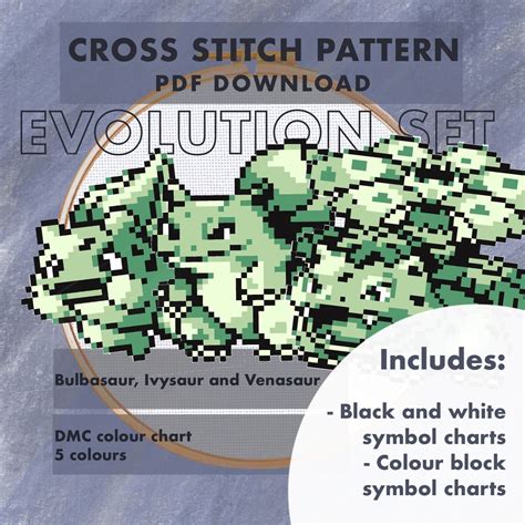 Bulbasaur Evolutionary Set Cross Stitch Starter Pokemon Pattern