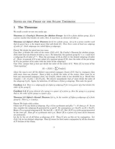 Notes On The Proofs Of The Sylow Theorem Math 533 Docsity
