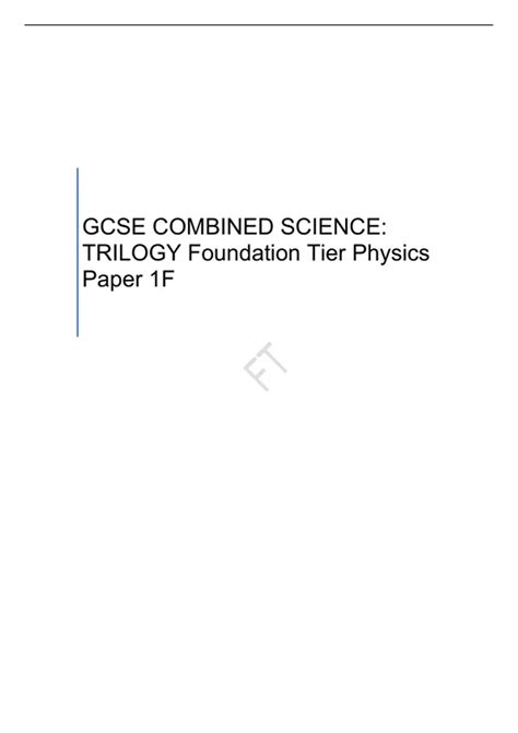 AQA GCSE COMBINED SCIENCE TRILOGY Physics Paper F QUESTION PAPER AND MARK SCHEME FOR JUNE P
