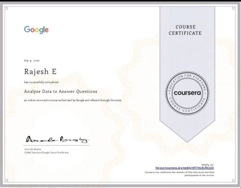 Rajesh E On Linkedin Successfully Completed The Course Analyze Data To Answer Questions