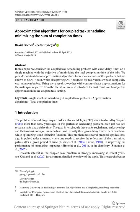 Pdf Approximation Algorithms For Coupled Task Scheduling Minimizing