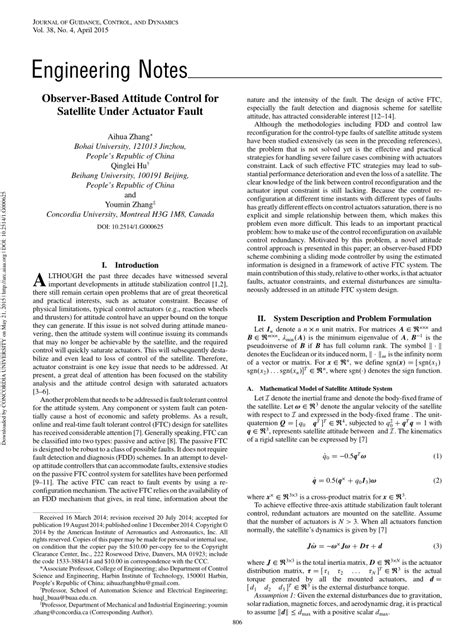 Pdf Observer Based Attitude Control For Satellite Under Actuator Fault