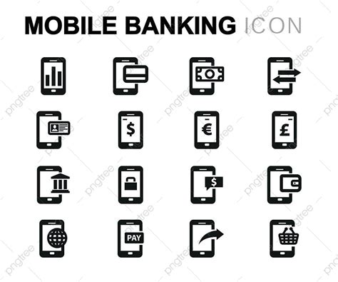 Vector Line Mobile Banking Icons Set Finance Mobile Design Png And