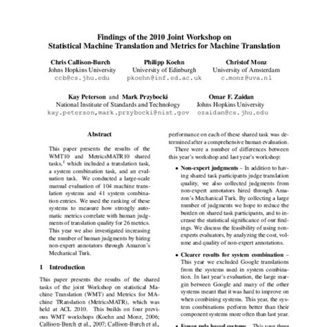 Findings Of The 2010 Joint Workshop On Statistical Machine Translation And Metrics For Machine