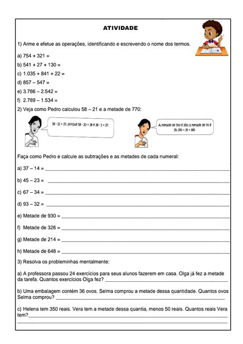 👍matemática Adição E Subtração Atividade De Matemática Para Trabalhar