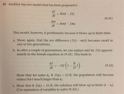 Solved Another Two Sex Model That Has Been Proposed Is Df Dt Chegg Com