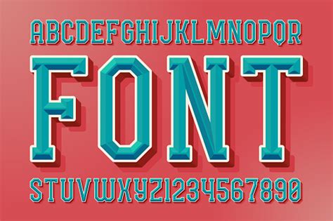 돌출 된 3d 효과가있는 기하학적 벡터 글꼴입니다 문자 와 숫자의 집합입니다 알파벳에 대한 스톡 벡터 아트 및 기타 이미지