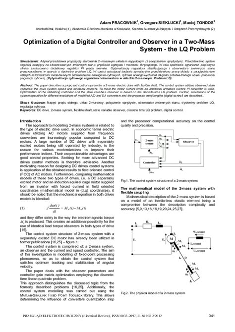 Pdf Optimization Of A Digital Controller And Observer In A Two Mass System The Lq Problem