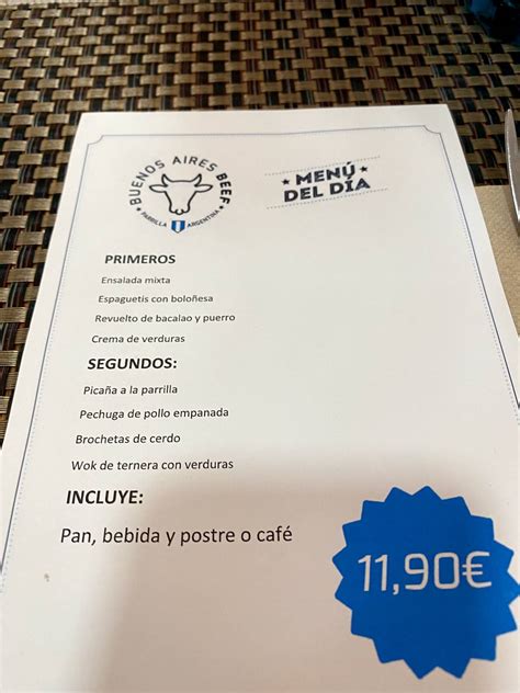 Menu At Buenos Aires Beef Restaurant Madrid