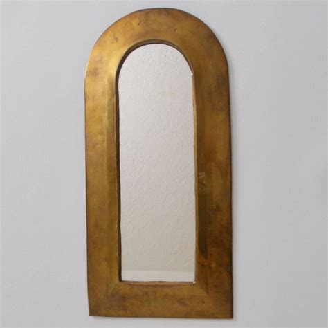 Brass Frame Mirror Long Rectangle Rounded Top 70s Moroccan Style 15