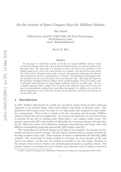 On The Security Of Some Compact Keys For Mceliece Scheme Deepai