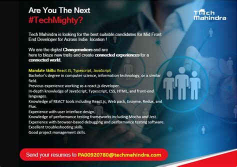 priya aggarwal on linkedin hiring frontenddevelopers techmahindra