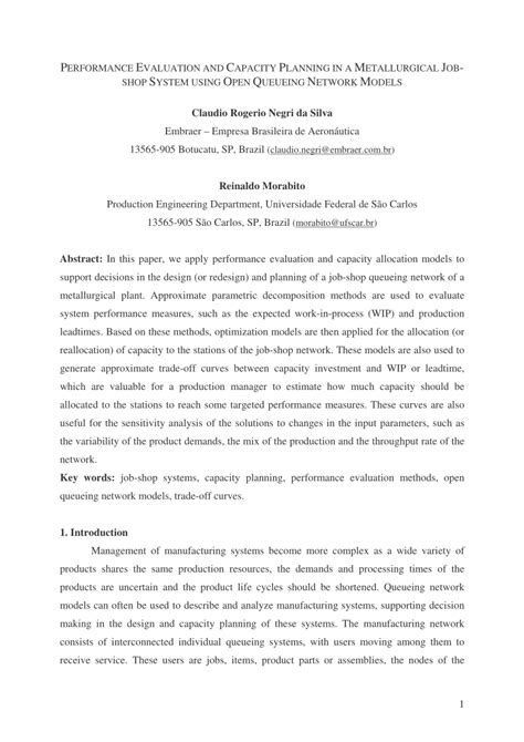 Pdf Performance Evaluation And Capacity Planning In A Metallurgical Job Shop System Using Open