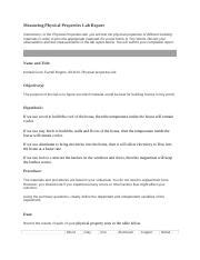 Measuring Physical Properties Lab Report Doc Measuring Physical Properties Lab Report