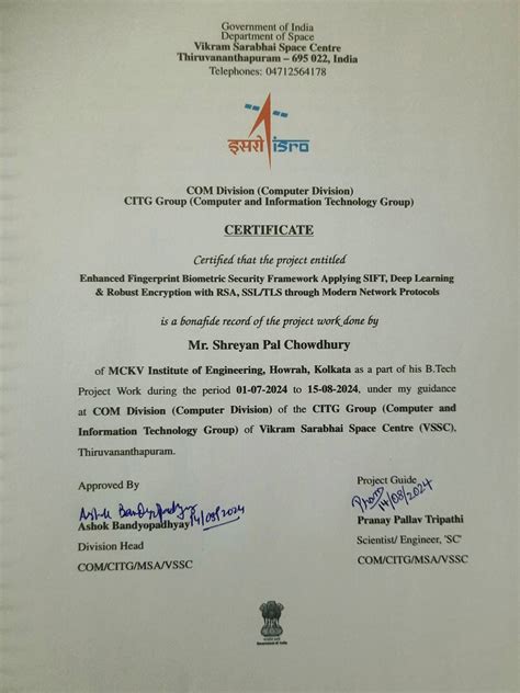 shreyan pal chowdhury on linkedin isro innovate security deeplearning encryption gratitude…