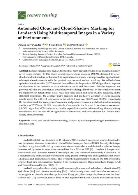 Pdf Automated Cloud And Cloud Shadow Masking For Landsat 8 Using
