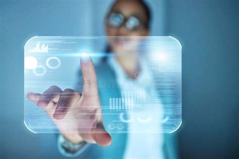 Business Woman Chart And Hologram In Office For Stock Market Research