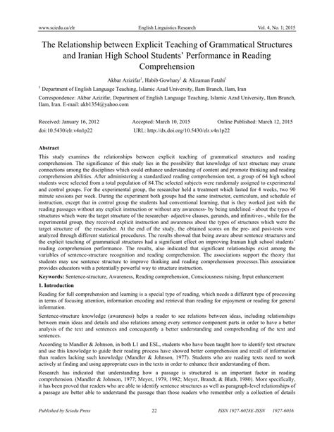 Pdf The Relationship Between Explicit Teaching Of Grammatical Structures And Iranian High