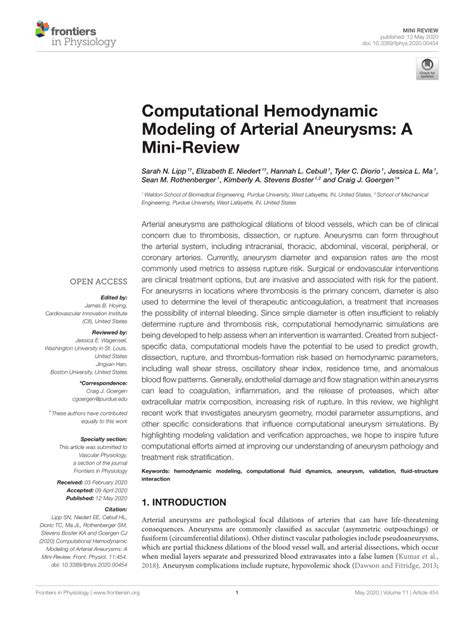 Pdf Computational Hemodynamic Modeling Of Arterial Aneurysms A Mini Review