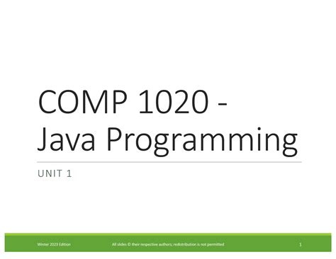 1 Java W23 Intro To Java Comp 1020 Java Programming Unit 1