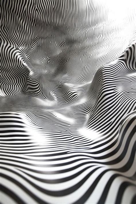 Abstract Black And White Striped Pattern Creating An Optical Illusion With Wavy Lines And Depth