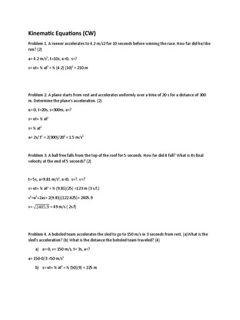 Kinematic Equations Worksheet Pdf Kinematic Equations Worksheet Pdf