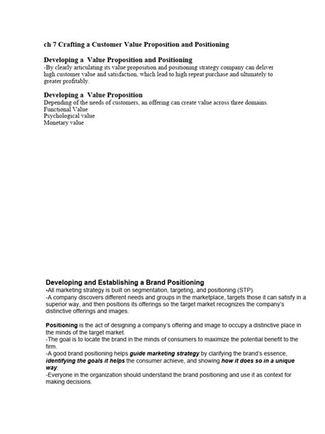 Ch 7 Crafting A Customer Value Proposition And Positioning Pdf