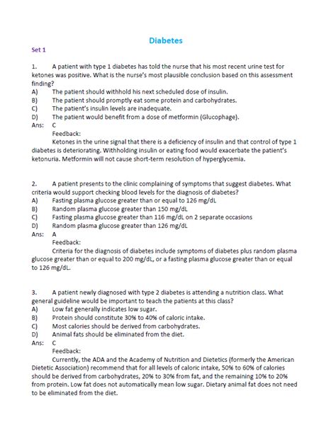 Medical Surgical Nursing Question Bank Diabetes Management Schootex