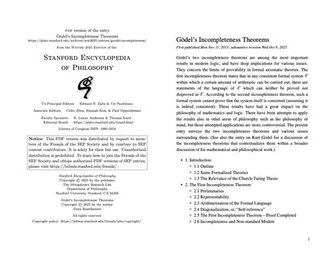 Friends Of The Sep Society Preview Of Gödels Incompleteness Theorems Pdf