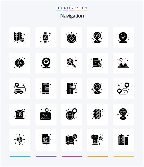 Creative Navigation 25 Glyph Solid Black Icon Pack Such As Pin Location Watch Gps Map