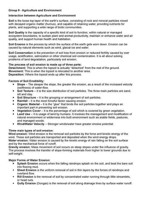 Lecture Notes Soil Erosion Group 9 Agriculture And Environment Interaction Between