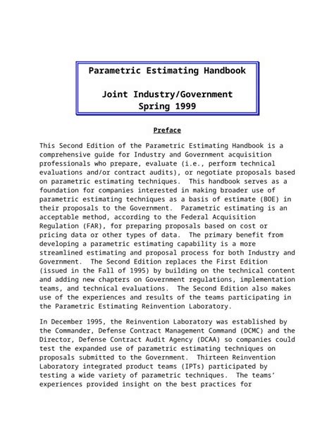 doc parametric estimating handbook dokumen tips