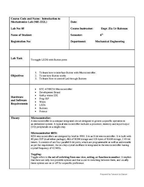 Lab Task 05 Button With Leds Course Code And Name Introduction To Mechatronics Lab Me 332