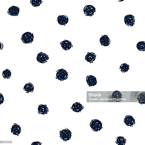 스케치 손으로 그린 점 벡터 원활한 패턴 검은 점 다양한 모양의 다양한 질감의 원이있는 추상적 인 배경 벽지 종이 직물 섬유 디자인 가리키기에 대한 스톡 벡터 아트 및 기타