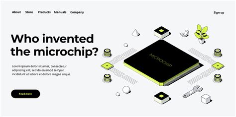 등극 벡터 디자인의 마이크로칩 개념 그림 반도체 또는 컴퓨터 프로세서 칩 생산 cpu 하드웨어 기술 웹 배너 레이아웃 등측투영법