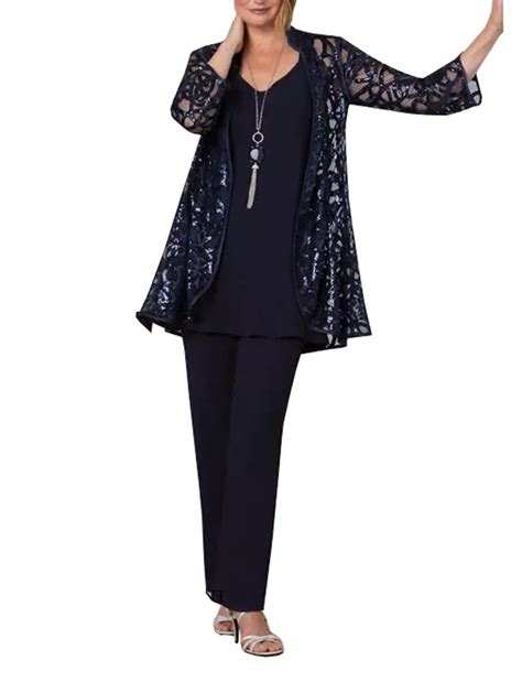 Fitty Lell Womens Chiffon Mother The Bride Dress Plus Size Pant Suit Jacketus22 Plusnavy Blue
