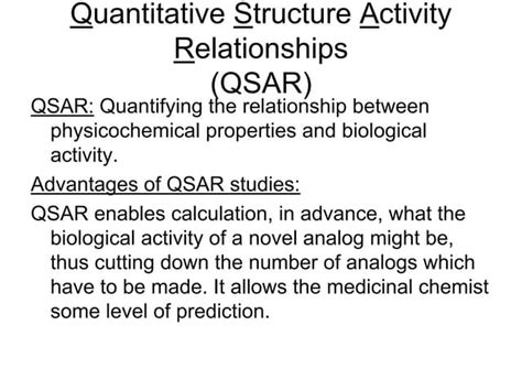 Introduction To Quantitative Structure Activity Relationships Ppt