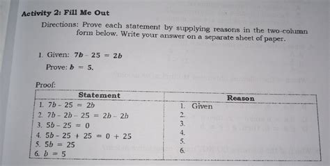 Solved Activity 2 Fill Me Out Directions Prove Each Statement By