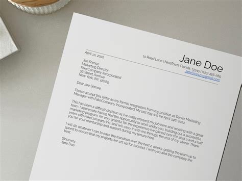 Resignation Letter Template Employee Separation Minimalist Template