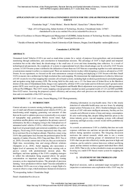 Pdf Application Of Uav Swarm Semi Autonomous System For The Linear Photogrammetric Survey